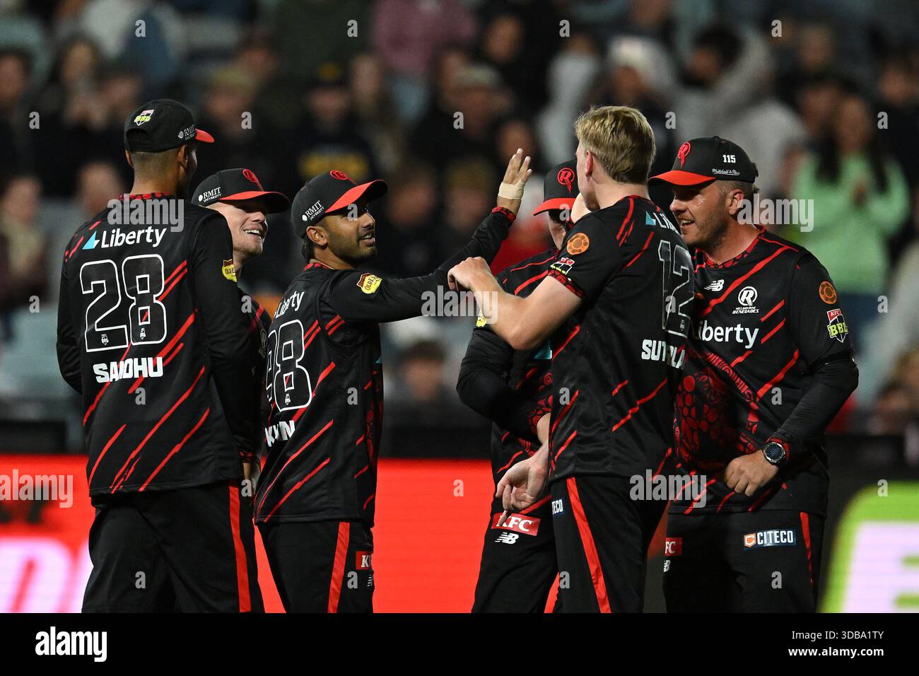 Hassan Khan of the Renegades celebrates with teammates after taking the ...