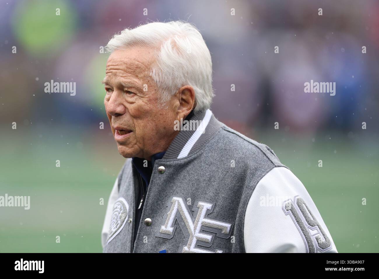 New England Patriots owner Robert Kraft walks the sidelines pregame ...