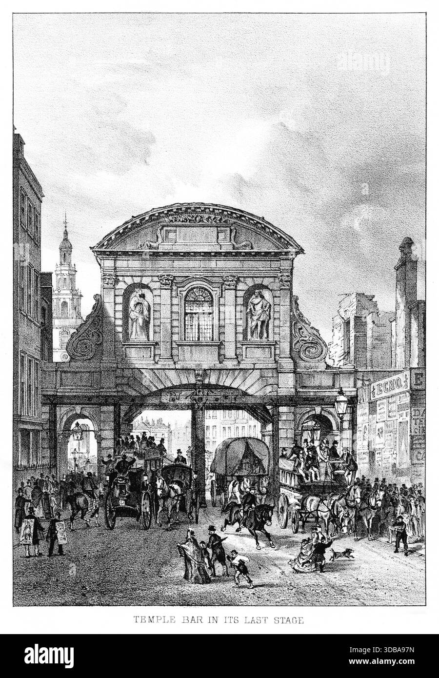 A 19th century engraving of Temple Bar.Temple Bar was the principal ...