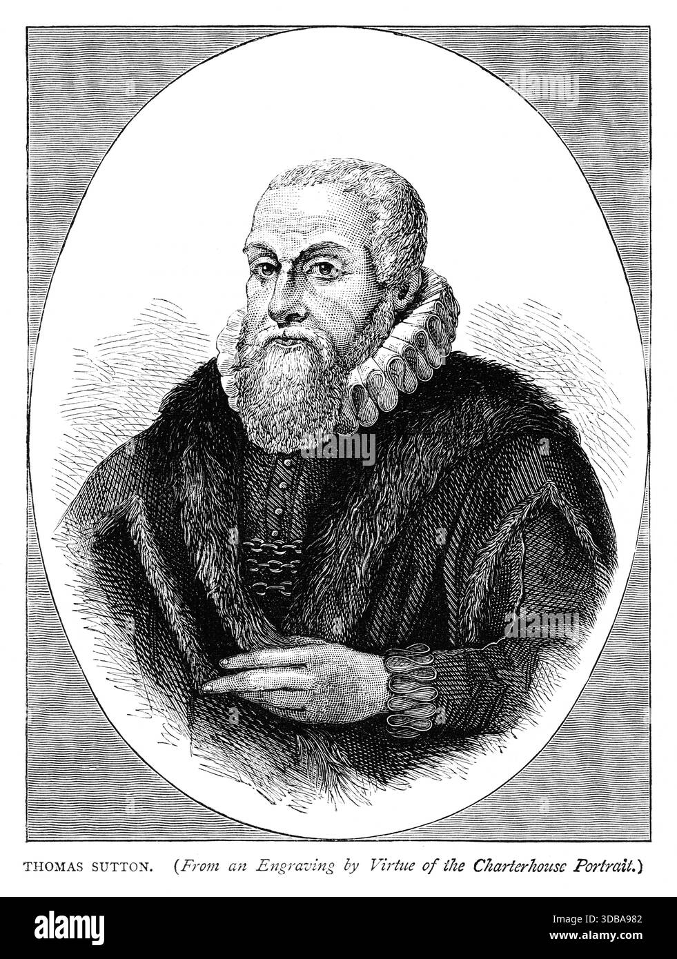 A 19th century portrait engraving of Thomas Sutton, the founder of the ...