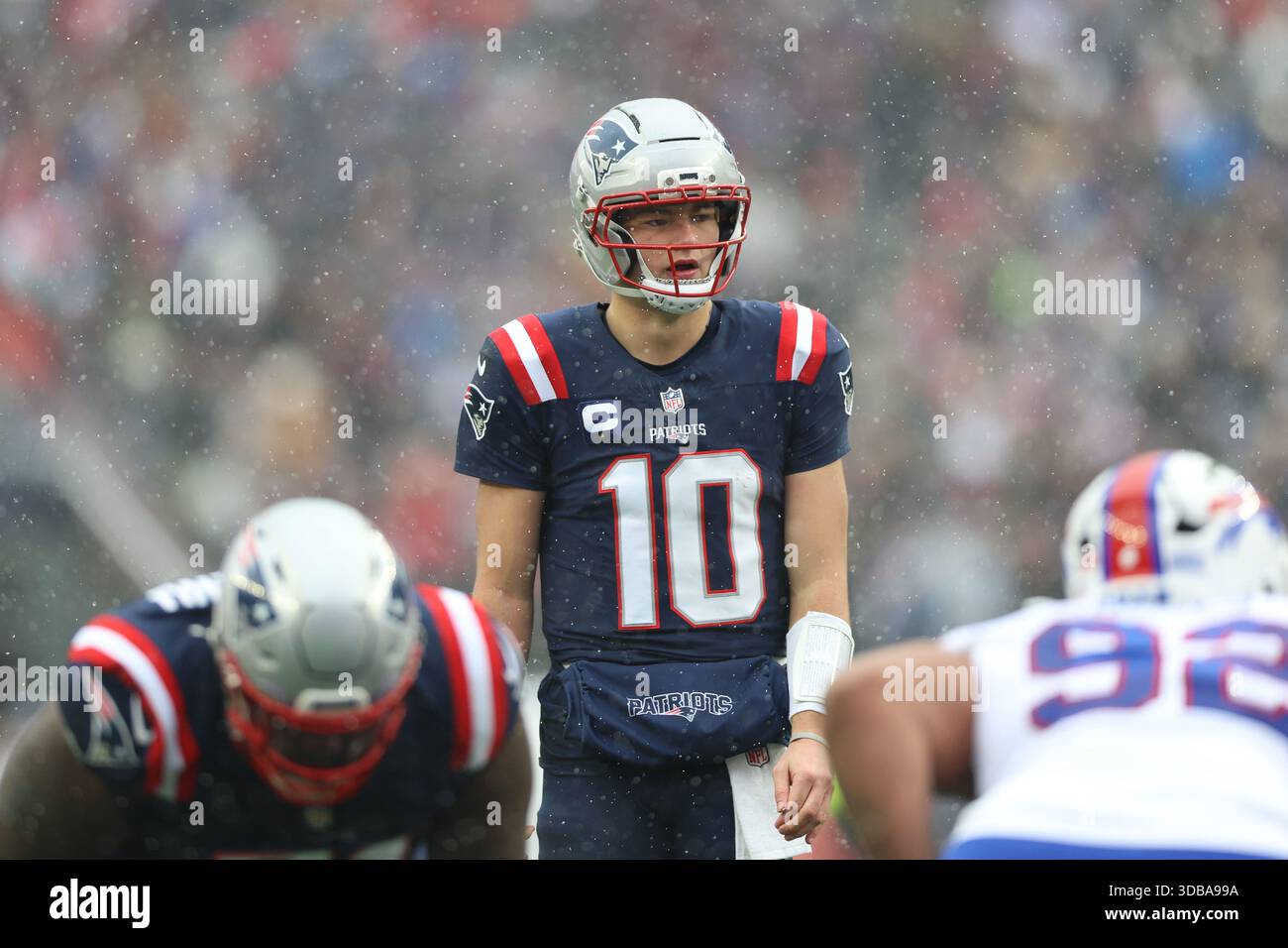 New England Patriots QB Drake Maye (10) calls signals during an NFL ...
