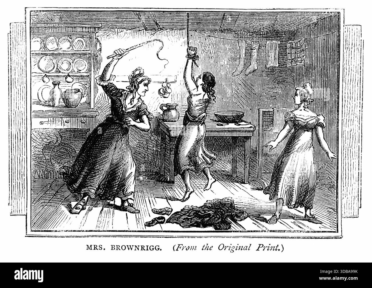 A 19th century engraving of Elizabeth Brownrigg, beating to death her ...