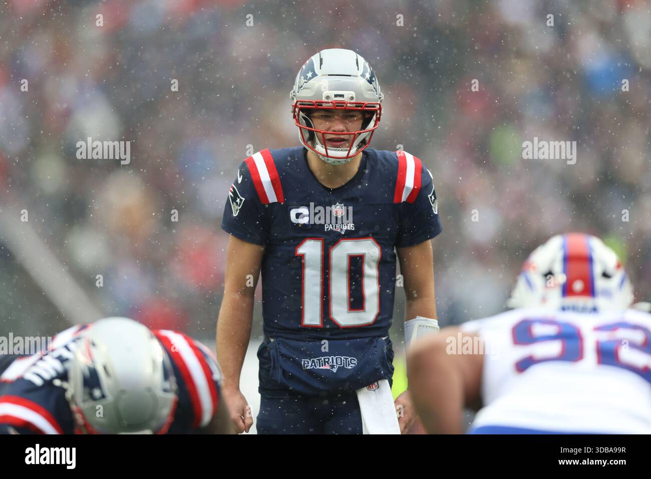 New England Patriots QB Drake Maye (10) calls signals during an NFL ...