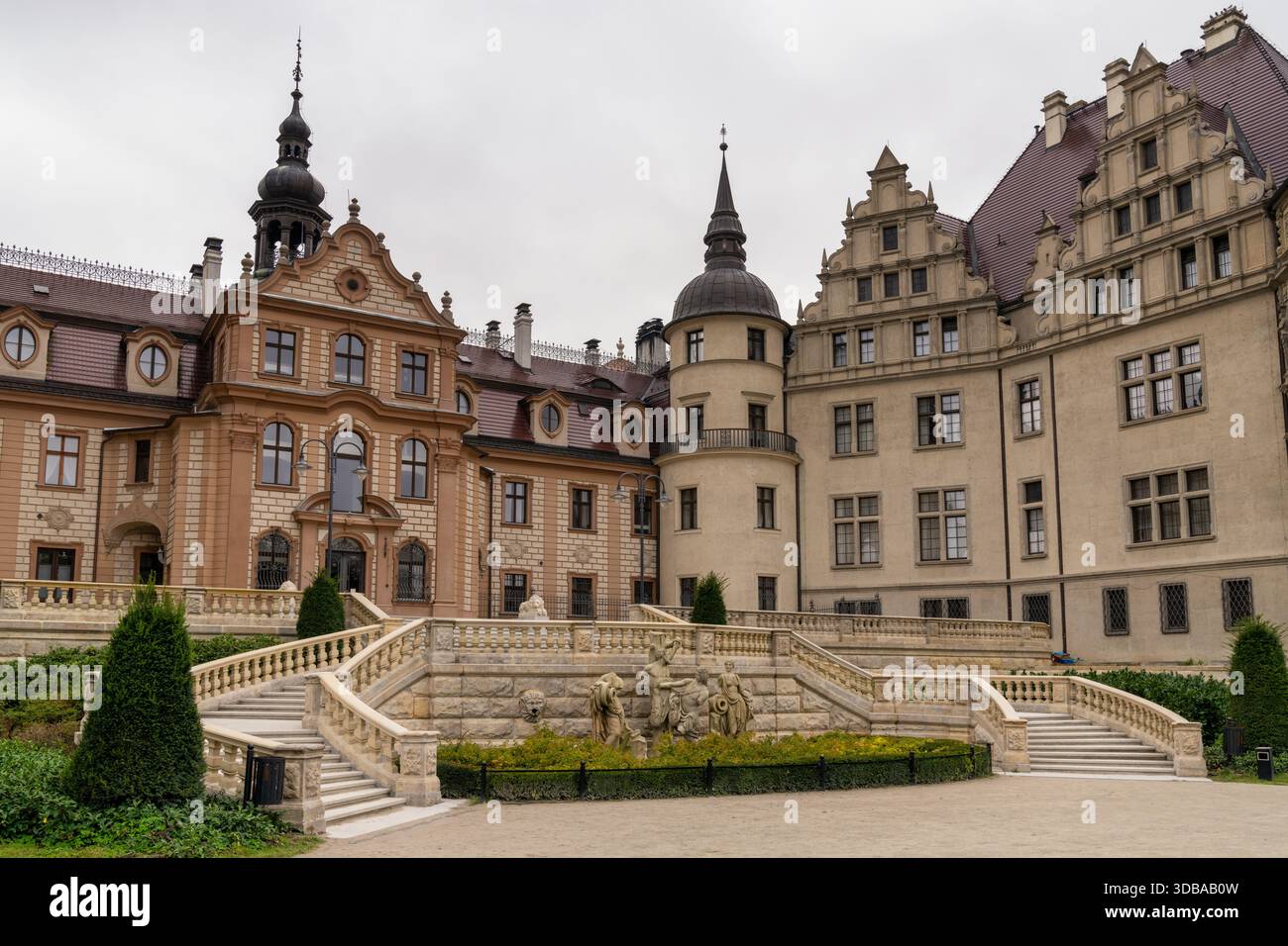 Mozna, Poland - 30 September, 2025: view of the rear entrance and patio ...