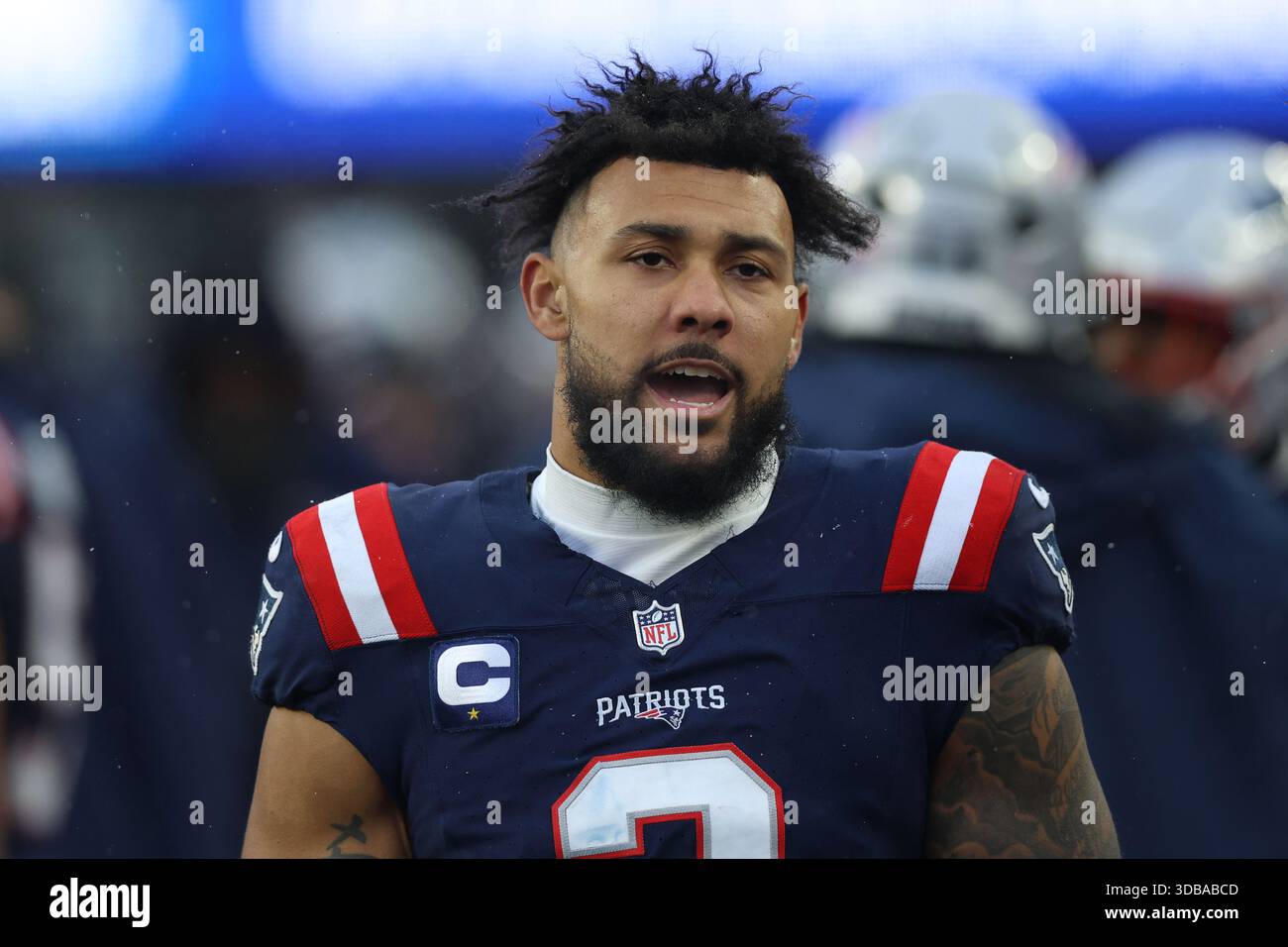 New England Patriots Harold Landry III (2) is seen on he sidelines ...