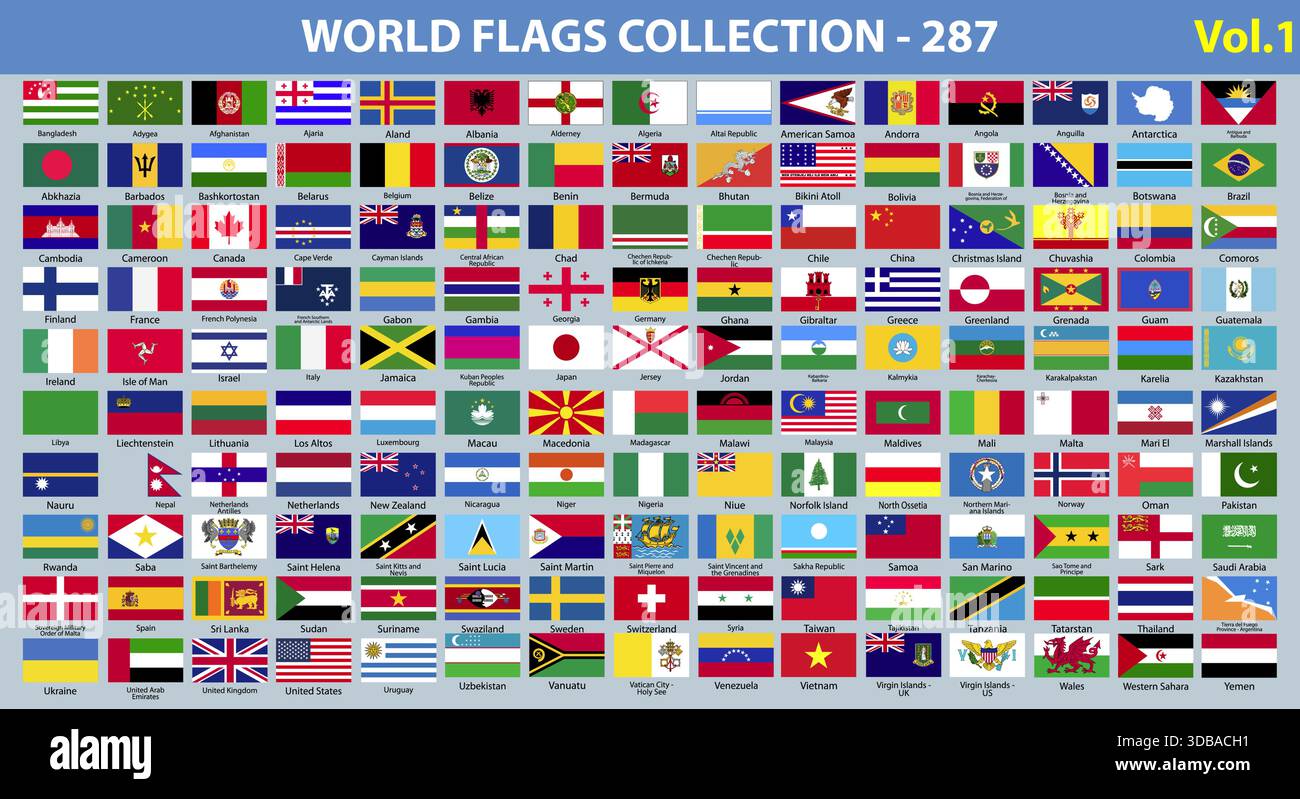 All world flags - vector set of rectangular icons. Flags of all ...