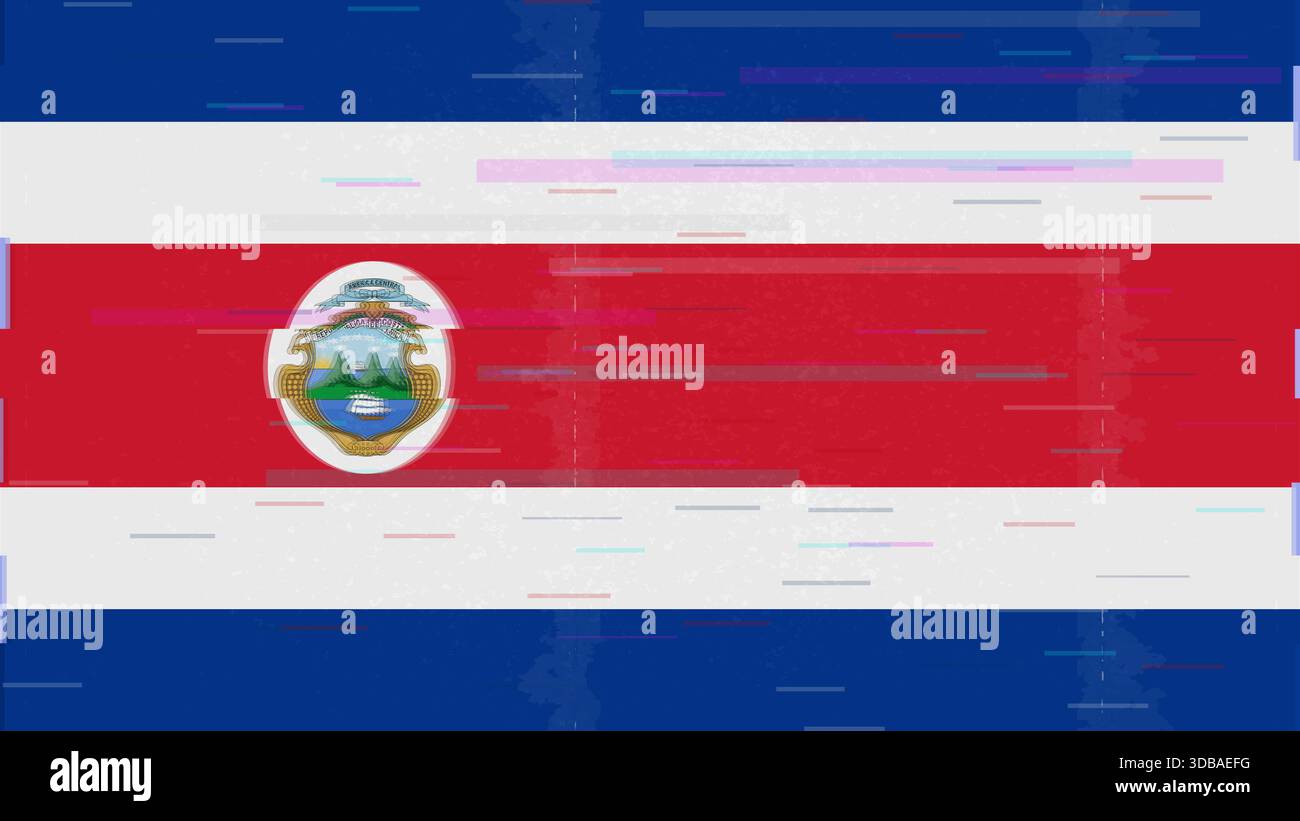 Costa Rica glitch flag vector, RGB split distortion, digital abstract ...