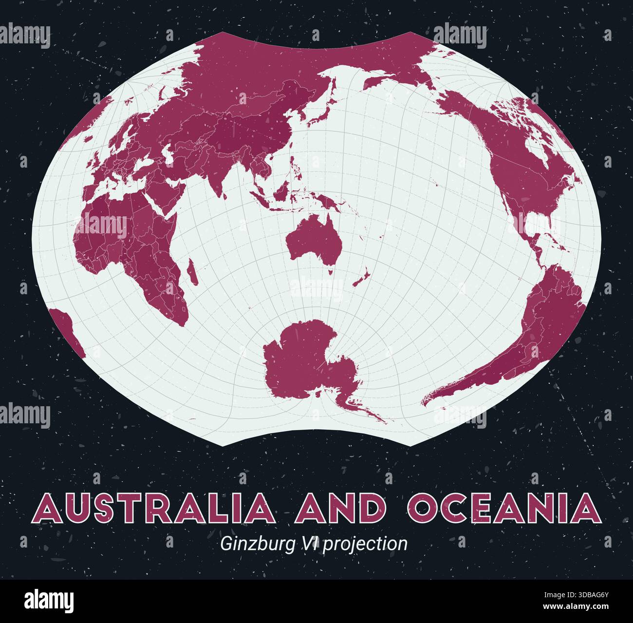 Australia and Oceania. World map. Ginzburg VI projection centered to ...