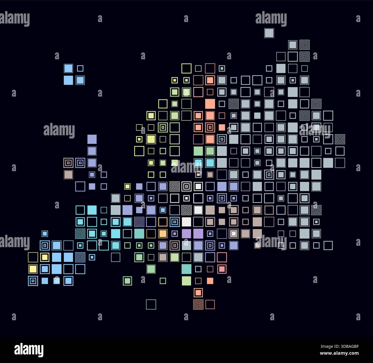 Europe, shape of the continent build of colored cells. Digital style ...