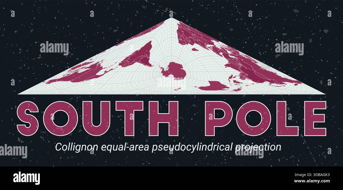 South Pole. World map. Collignon equal-area pseudocylindrical ...