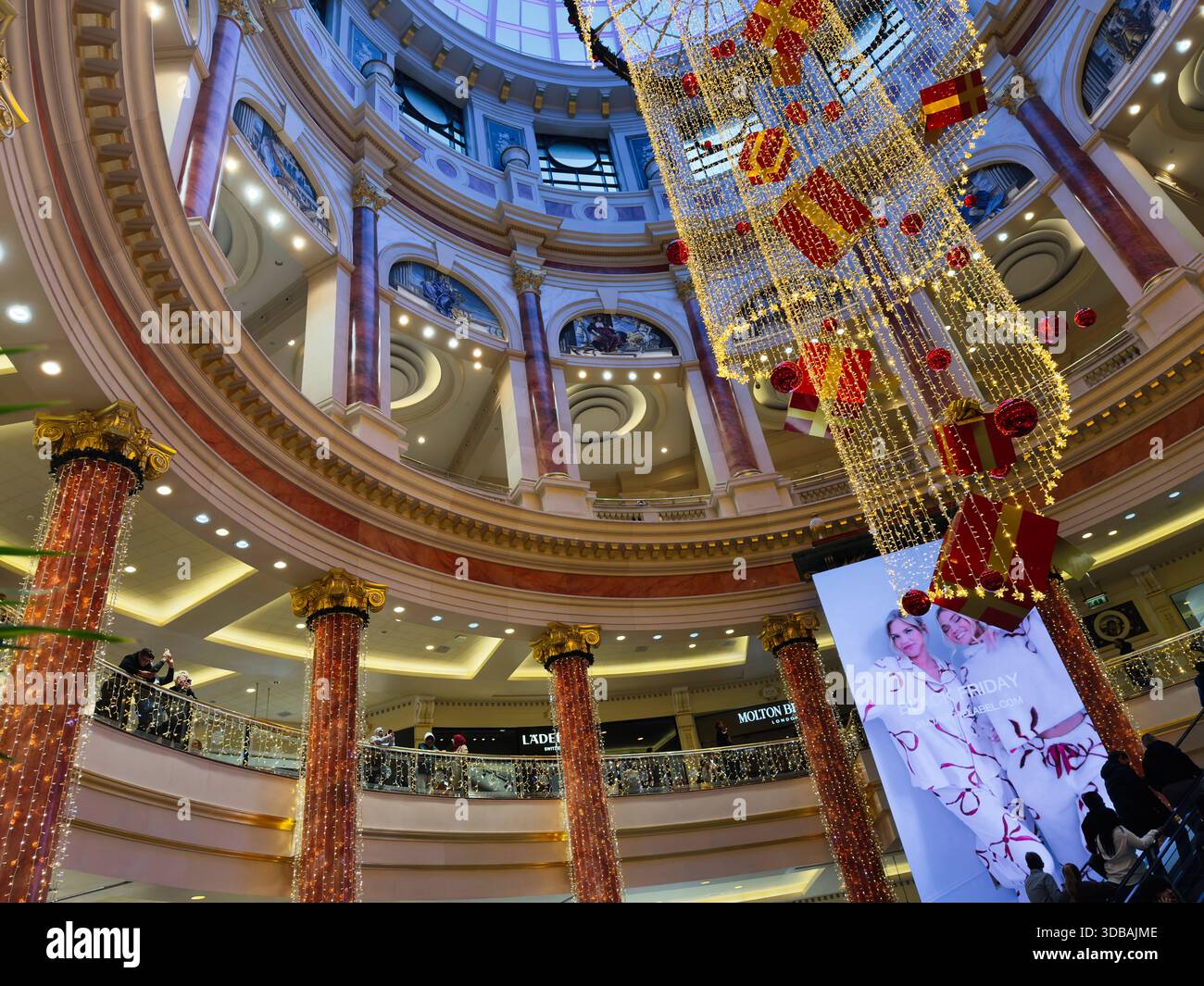 Stretford, UK - November 15, 2025: Bright holiday decorations in a ...