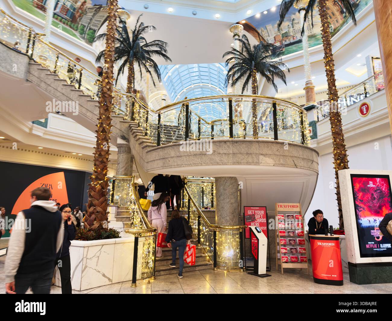 Stretford, UK - November 15, 2025: Festive Manchester UK mall atrium ...