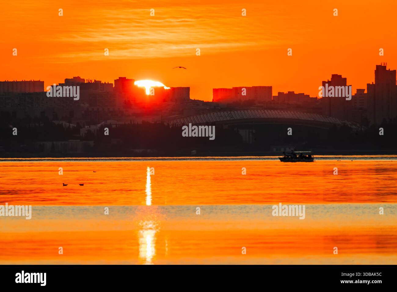 Sun Peaks Above Horizon while painting memorable sunrise over city of ...