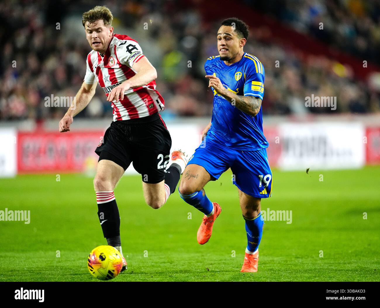 Brentford's Nathan Collins (left) and Leeds United's Noah Okafor battle ...