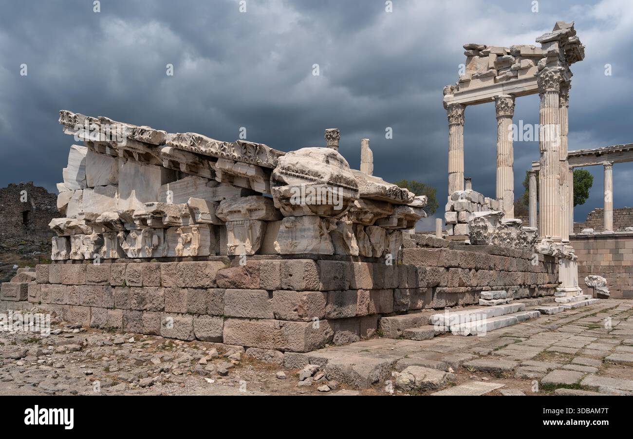 Pergamon's Temple of Trajan ruins, Bergama, Turkey. Ancient Roman ...