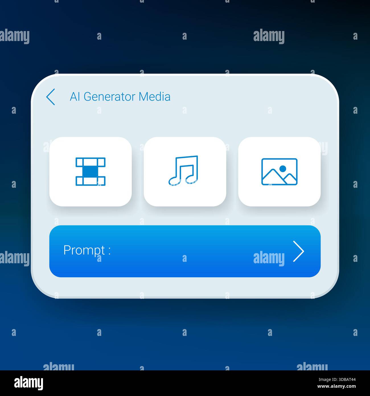 Modern AI media generator app interface UI for creating movies, music ...