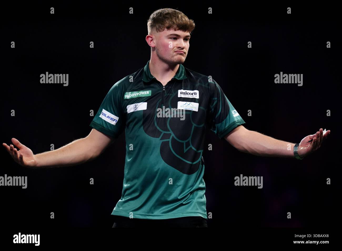 Charlie Manby reacts during his match against Cameron Menzies on day ...