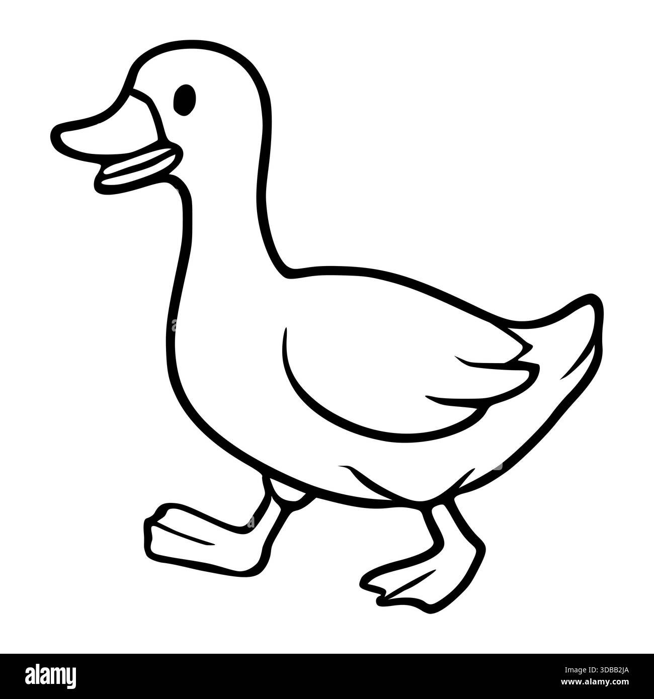 A simple black and white vector illustration of a happy cartoon duck ...