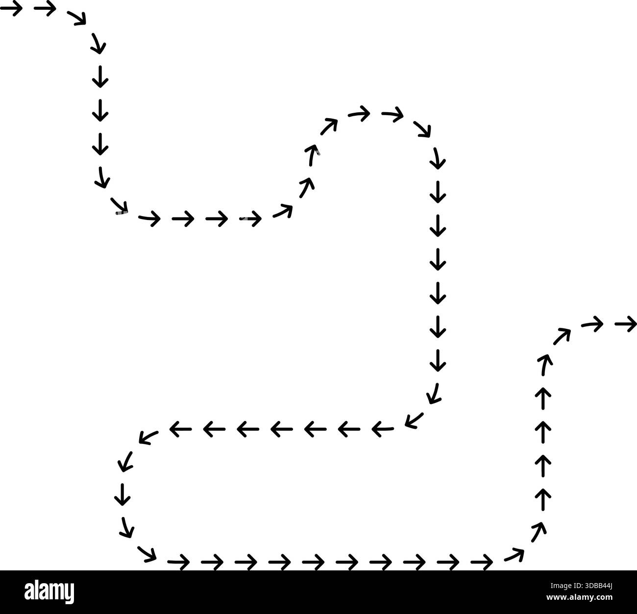 Dotted arrow-guided figure outlining a snake path with extended ...