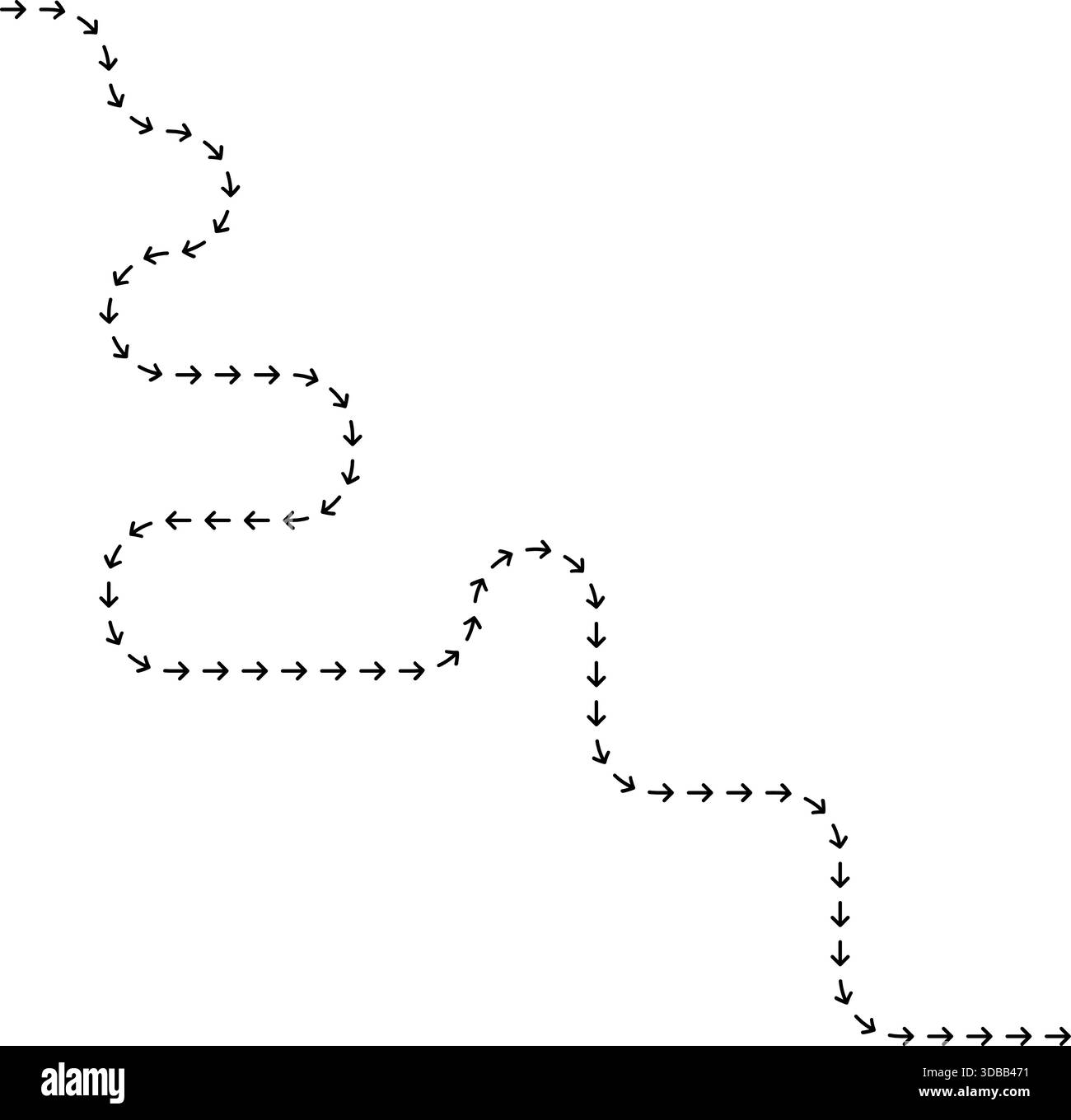 Dotted arrow arrangement bending into a flowing motion line that traces ...