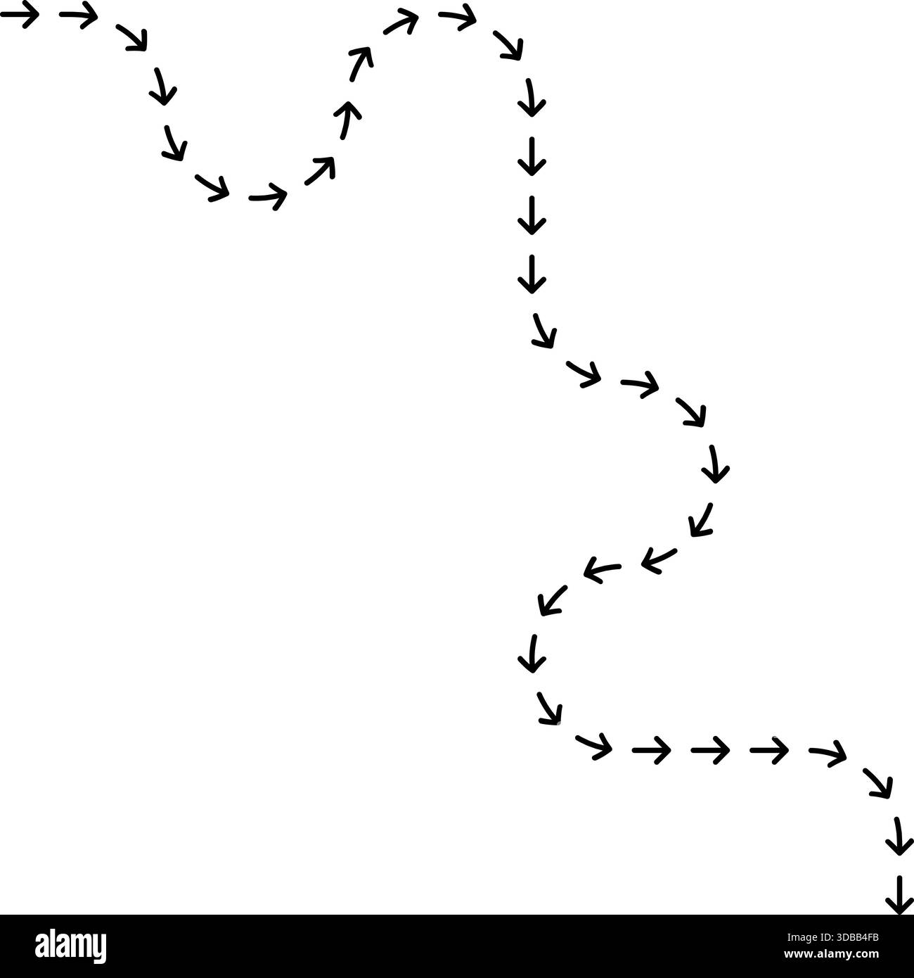 Dotted arrow layout forming a bent curvature track with a smooth ...