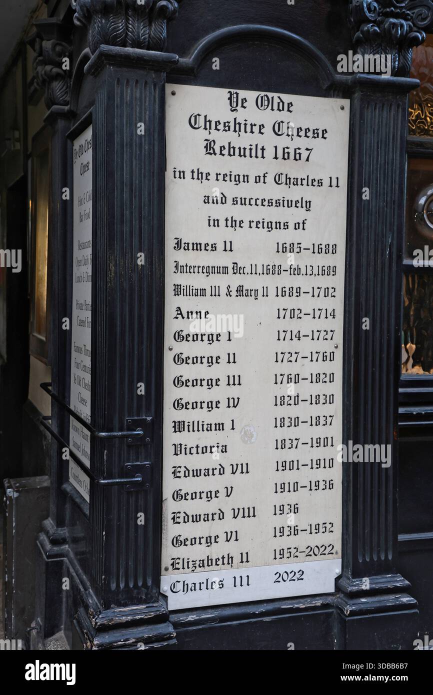 List of british monarchs at Ye Olde Cheshire Cheese Public House London ...
