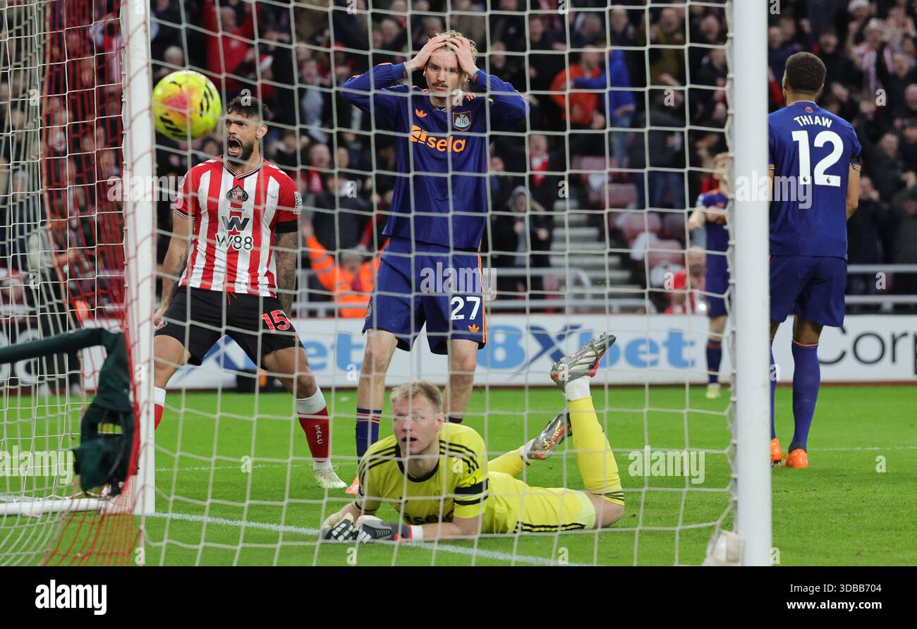 Newcastle’s Nick Woltemade holds his head as he’s scores an one goal ...