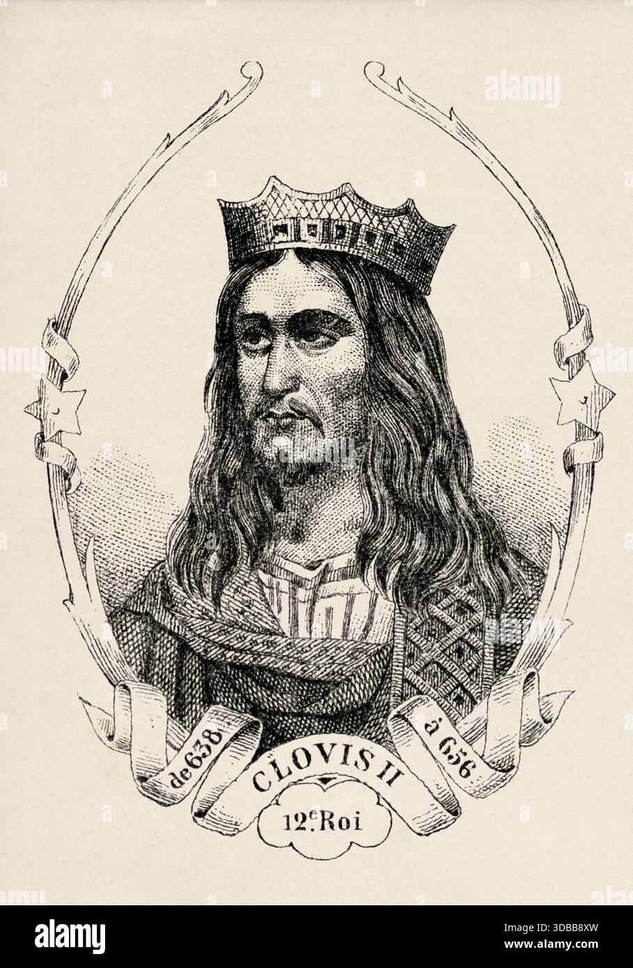 Portrait of Clovis II the Lazy (635-657) King of the Franks. Ancient ...
