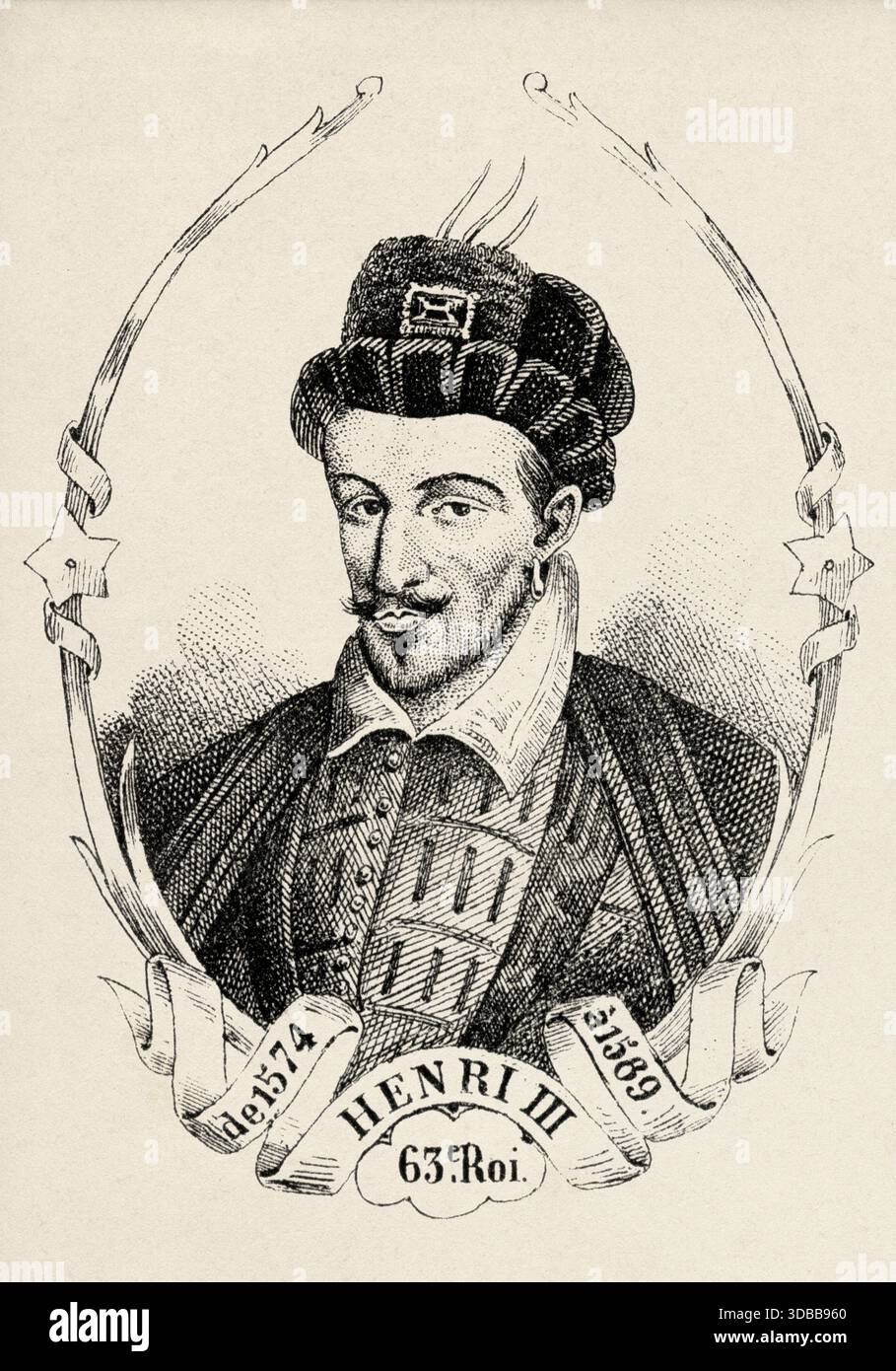 Portrait of Henry III (1551-1589) King of France. Ancient illustration ...