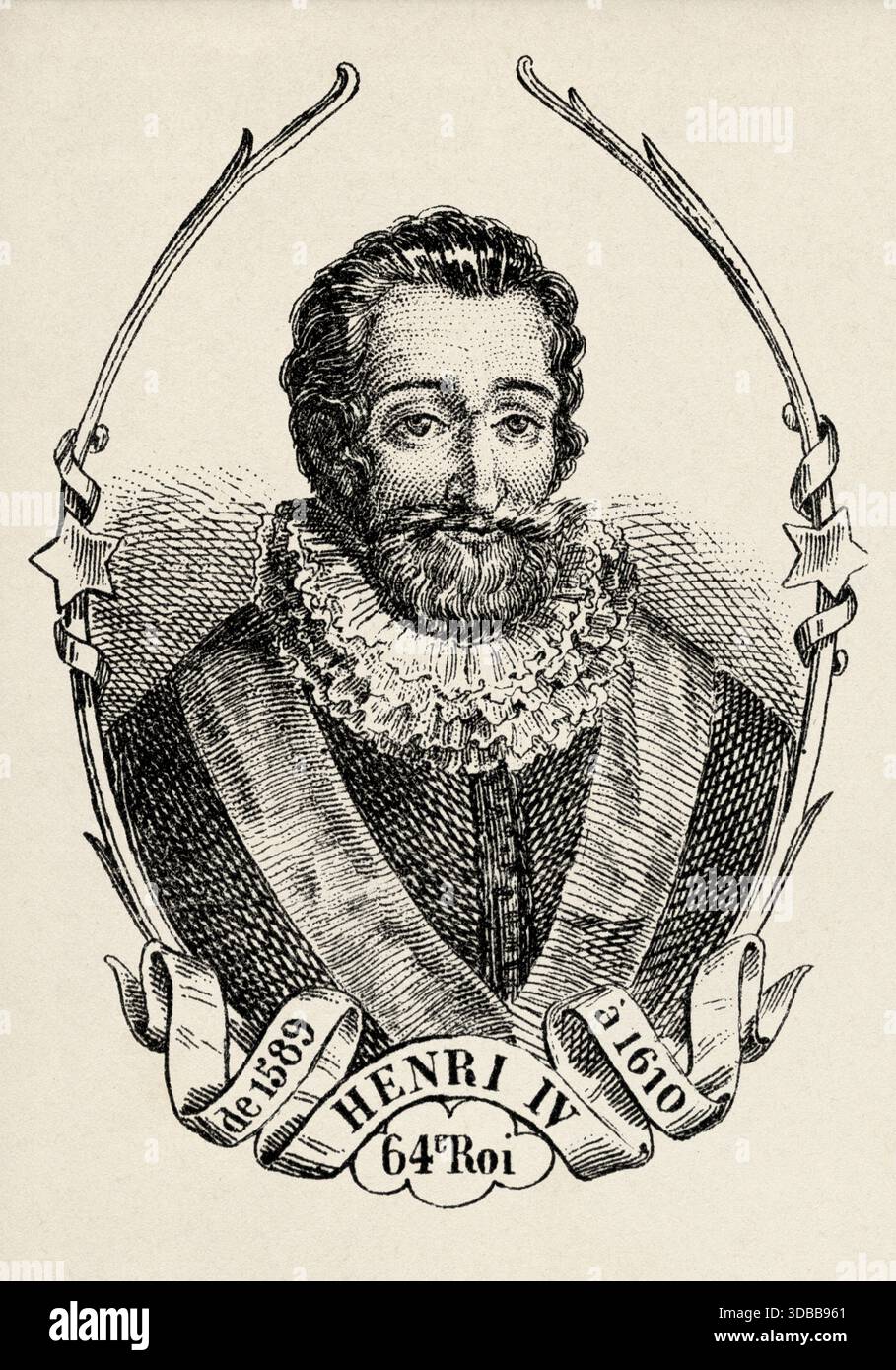 Portrait of Henry IV (1553-1610) King of France. Ancient illustration ...