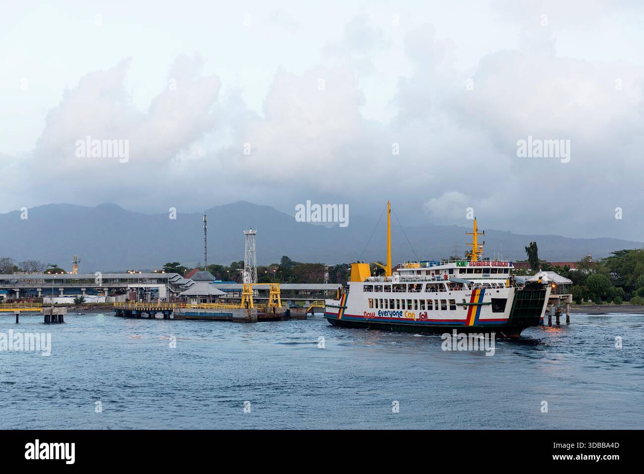 Public ferries crossing a strait between Bali and Java island in ...