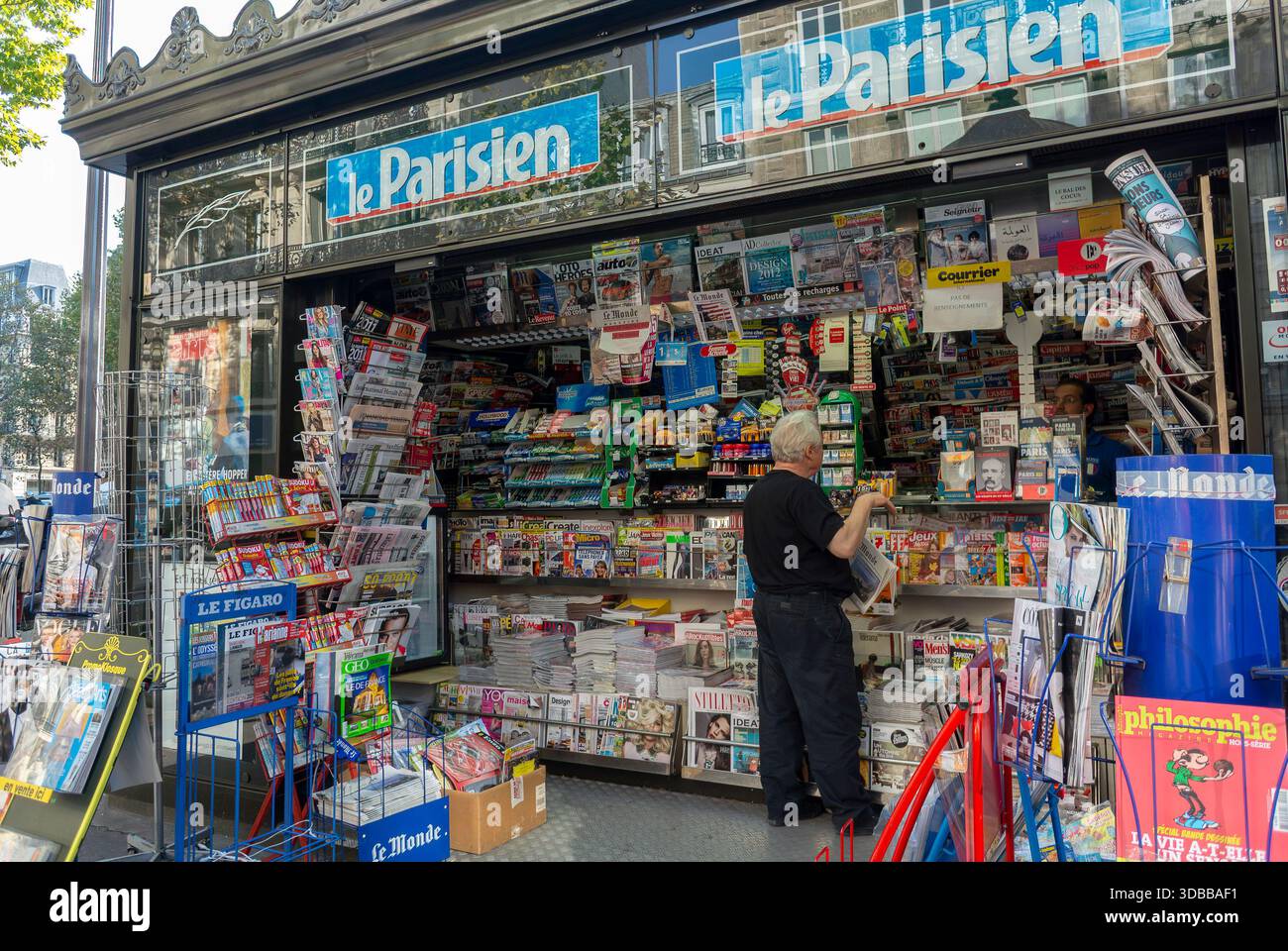 Paris, France, Man Buying at French Newspaper Kiosque on Street ...