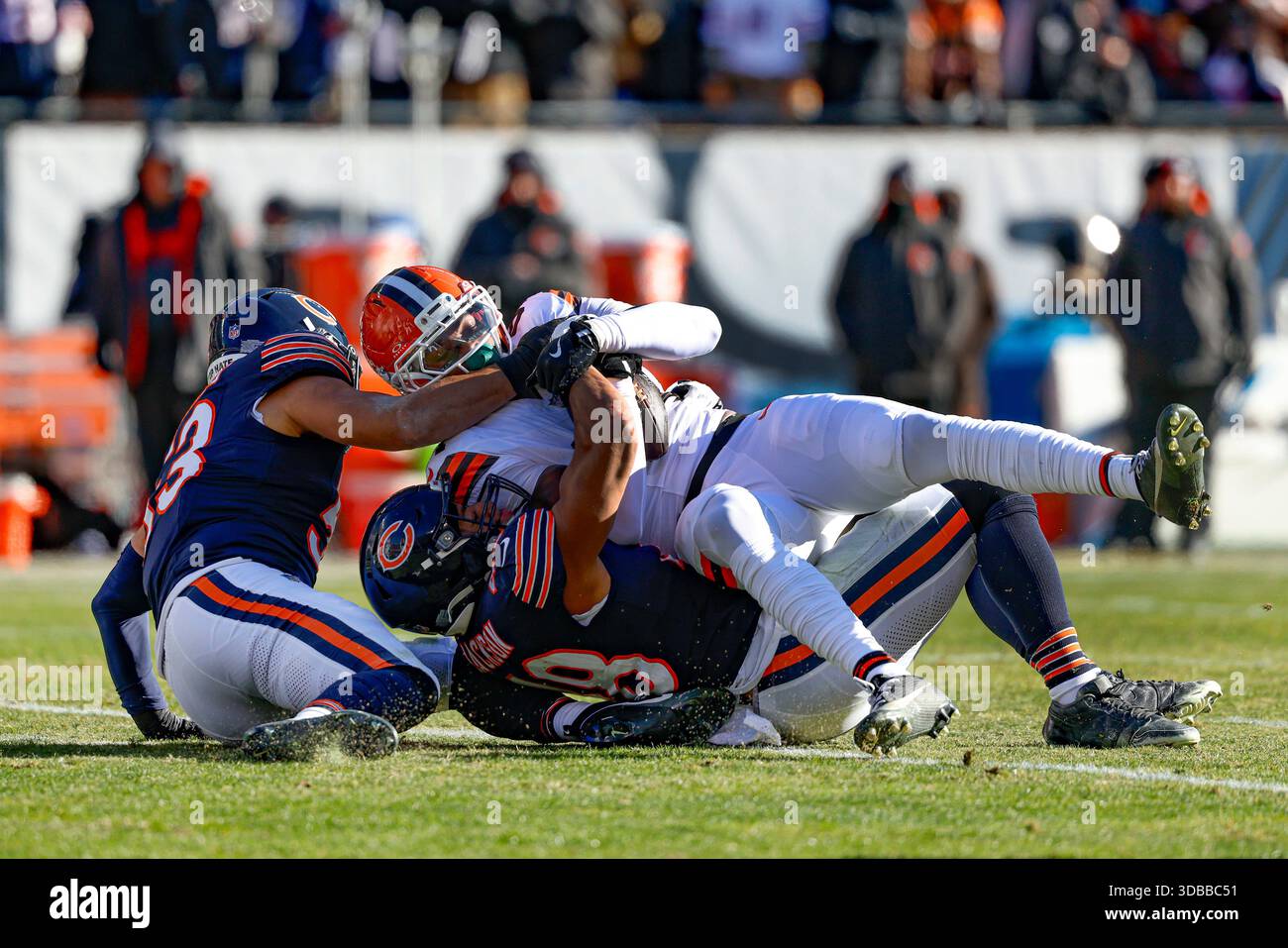 Chicago Bears linebacker T.J. Edwards (53) and linebacker D'Marco ...