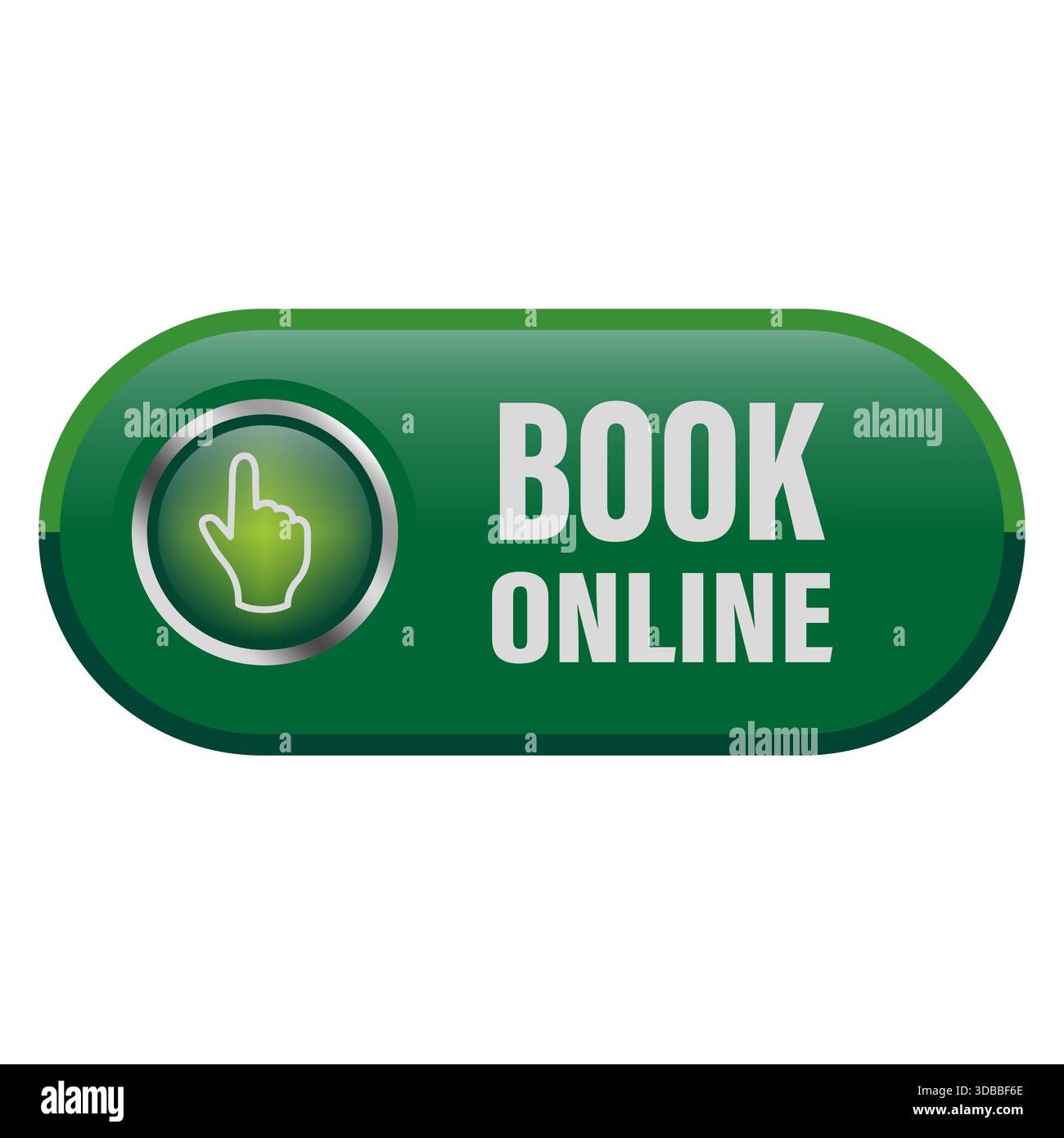 Book online button. Green rectangular icon. Digital reservation symbol ...