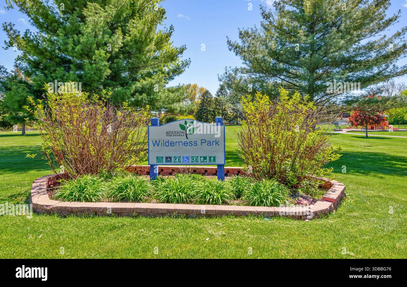 Wilderness Park in Addison Illinois featuring landscaped park signage ...