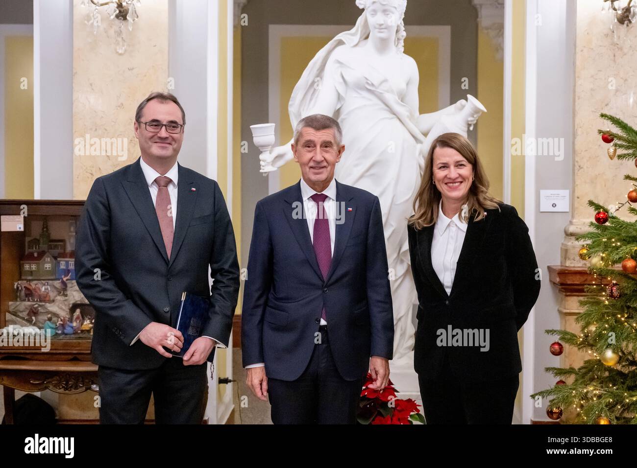 Prime Minister Andrej Babis (center) and Head of the Office of the ...