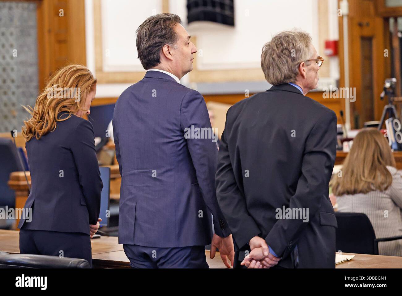 Brian Walshe, center, stands with his lawyers Kelli Porges and Larry ...