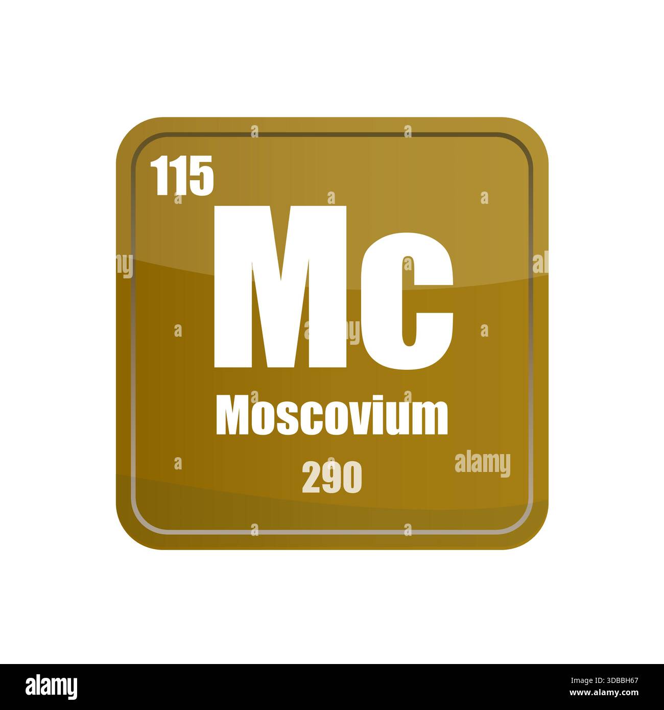Moscovium element tile. Atomic number one hundred fifteen. Brown gold ...