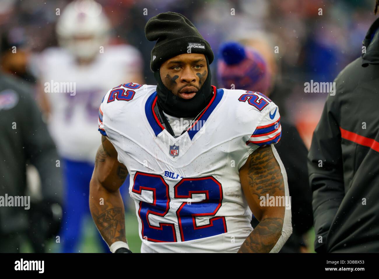 Buffalo Bills running back Ray Davis (22) reacts during the first half ...