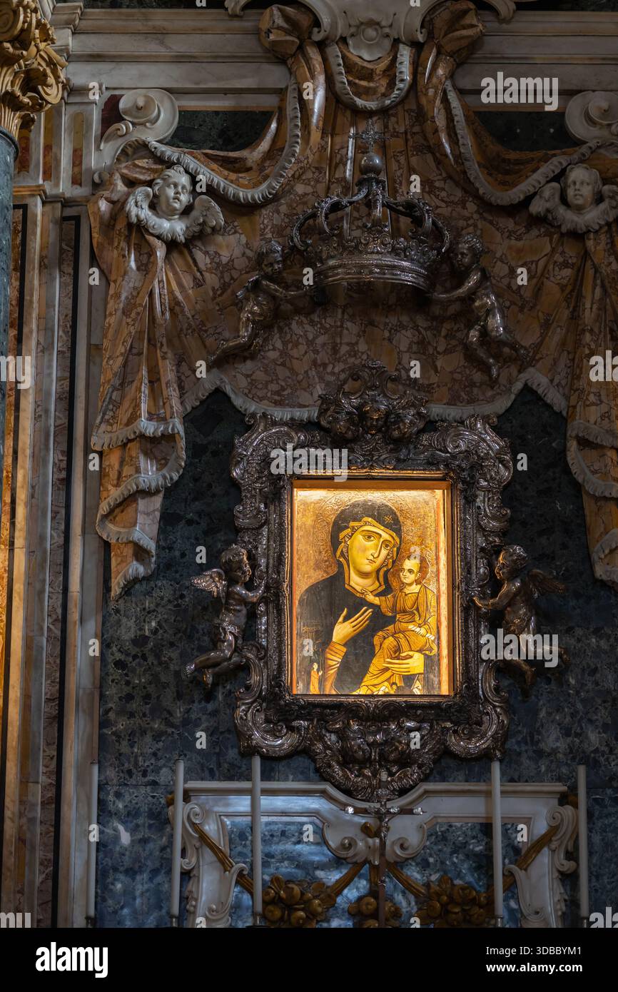 ancient religious icon of the virgin mary and child jesus glowing ...
