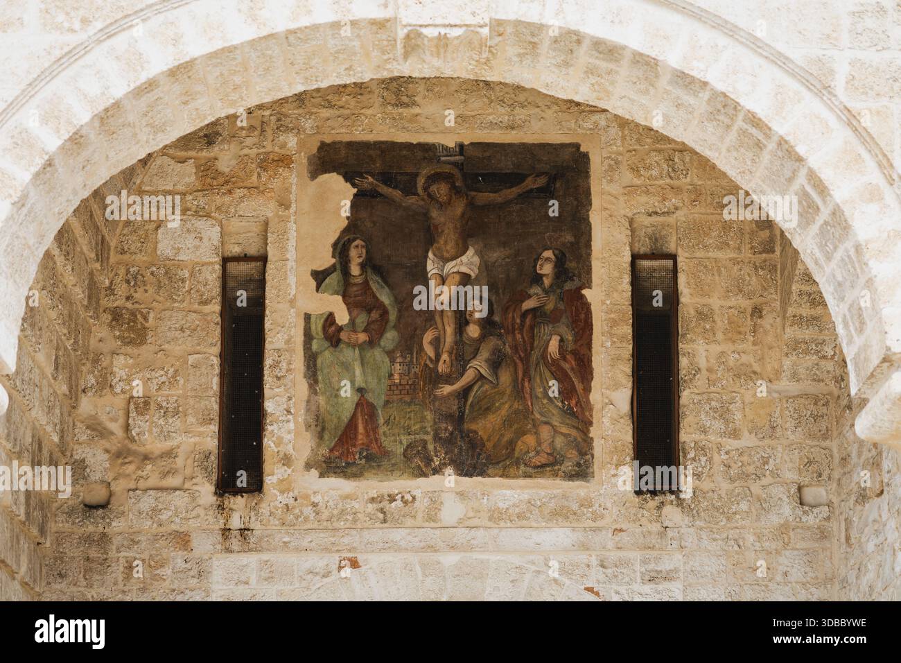 fresco depicting the crucifixion of jesus christ on calvary, with ...