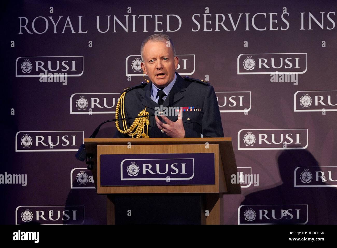Chief of the Defence Staff, Air Chief Marshal Sir Richard Knighton, speaking at the Royal United ...