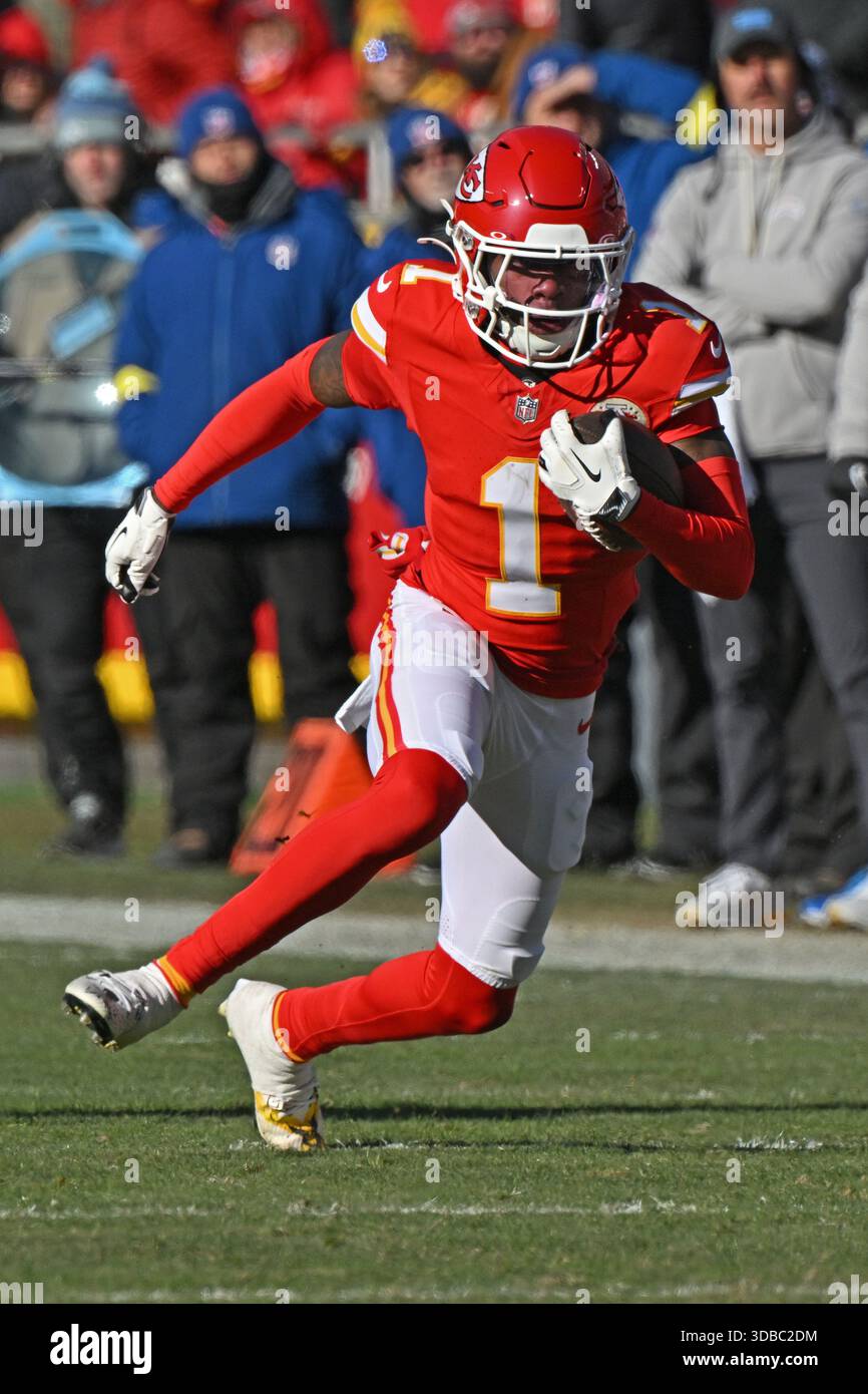 Kansas City Chiefs wide receiver Xavier Worthy (1) runs up field after ...