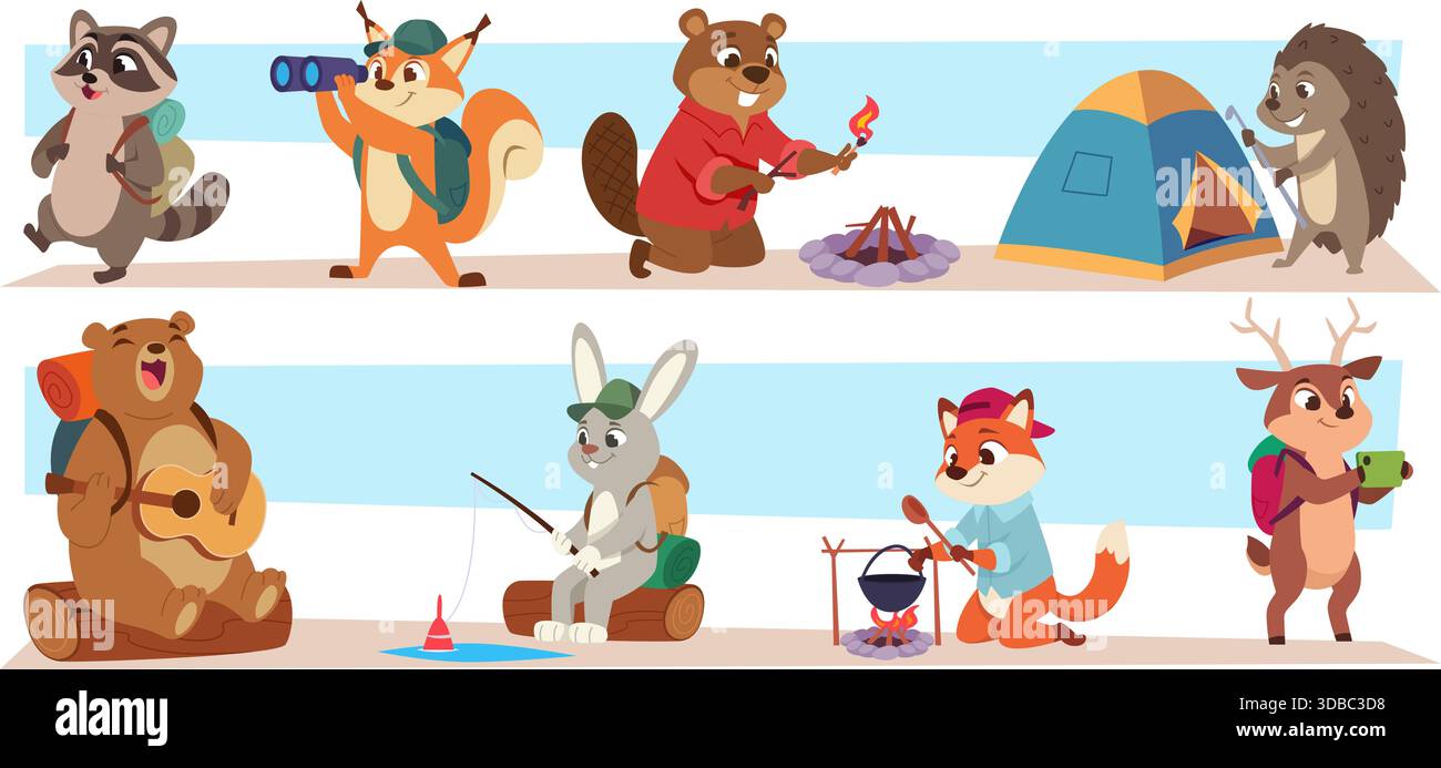 Animals outdoor. Hiking animals exploring forest exact vector ...