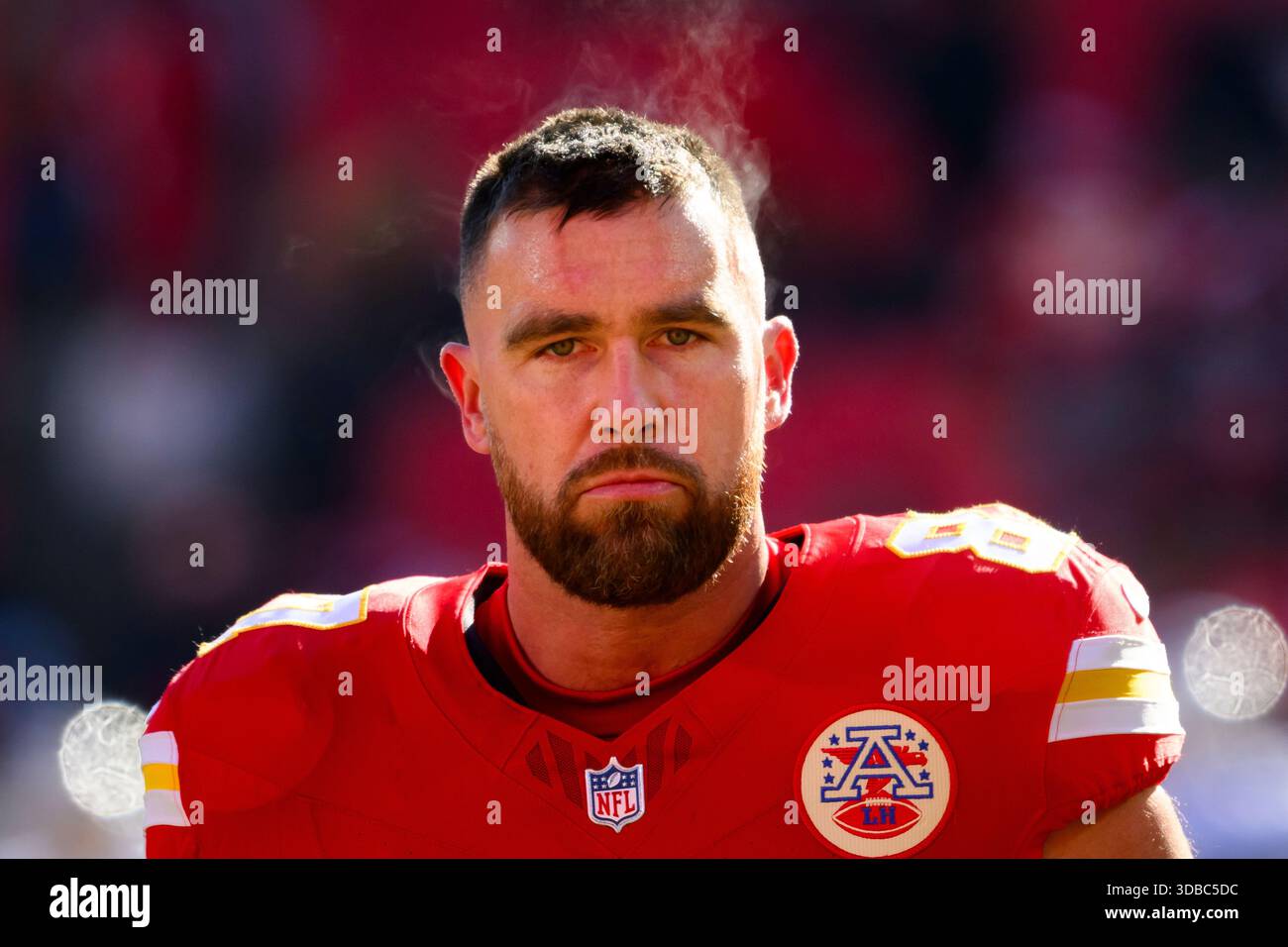 Kansas City Chiefs tight end Travis Kelce (87) takes a break during ...