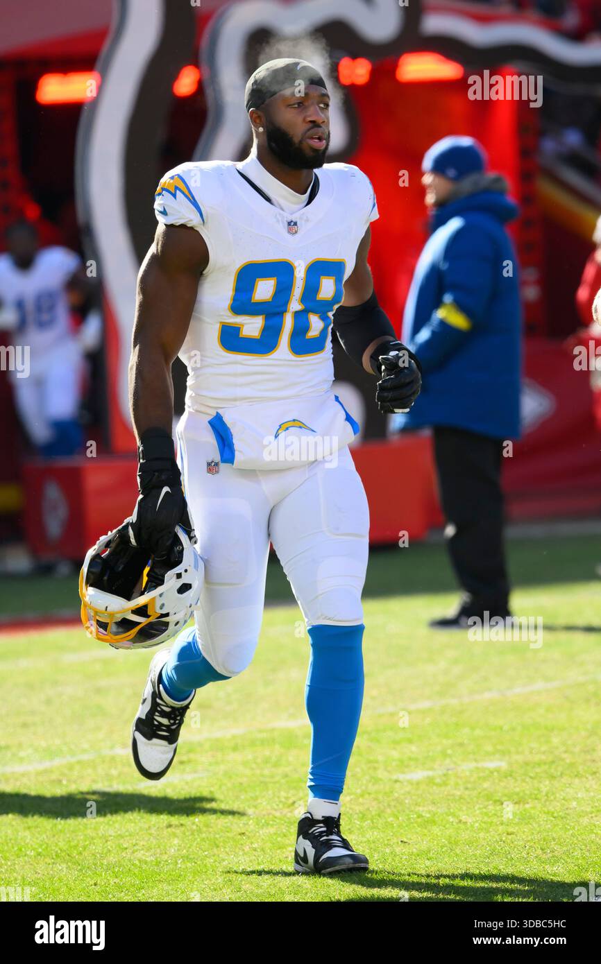 Los Angeles Chargers linebacker Odafe Oweh comes onto the field during ...