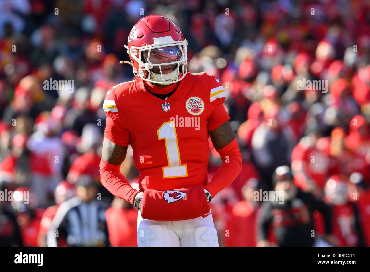 Kansas City Chiefs wide receiver Xavier Worthy waits during an injury ...