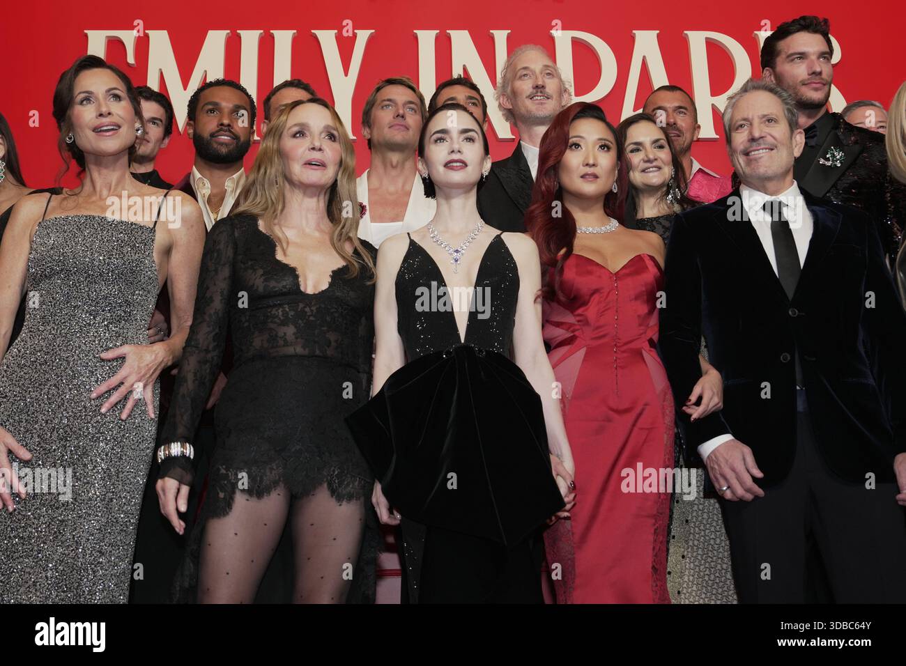 From left, Minnie Driver, Philippine Leroy-Beaulieu, Lily Collins, Ashley Park and Darren Star ...
