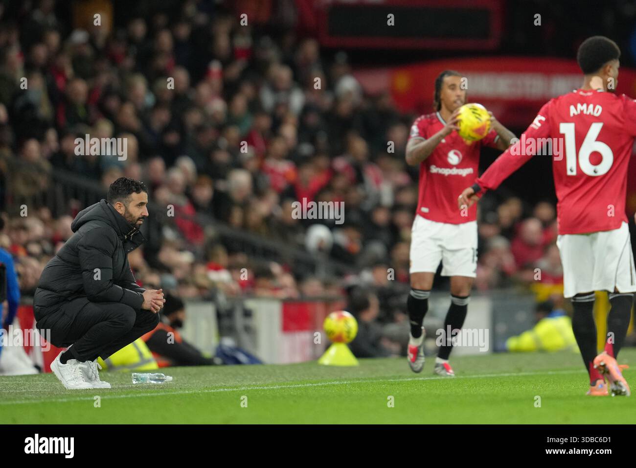 Manchester United's head coach Ruben Amorim watches the play during a ...