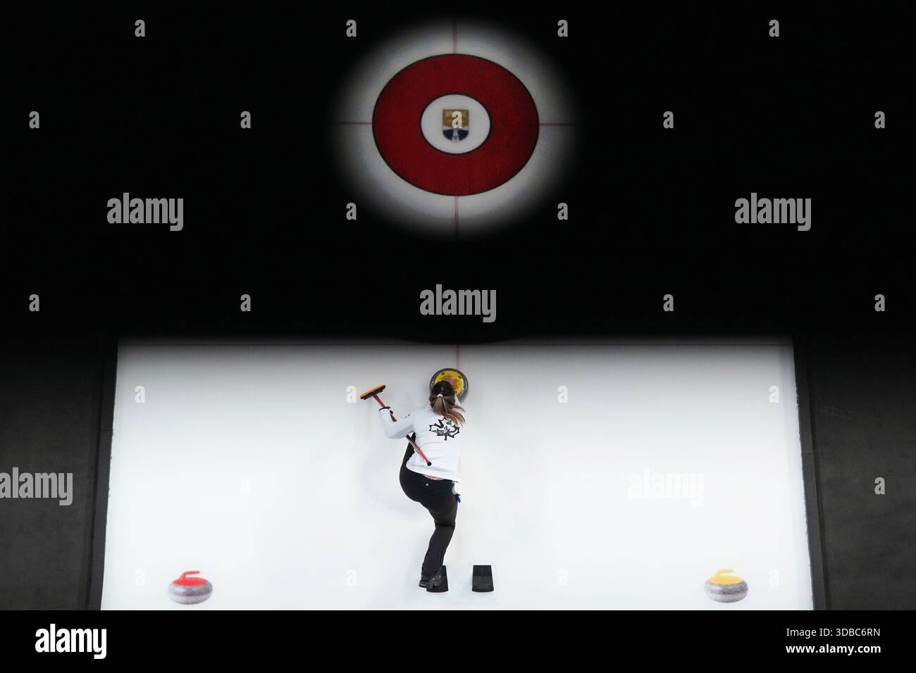 Rachel Homan delivers a stone from the hack during Canadian Olympic ...